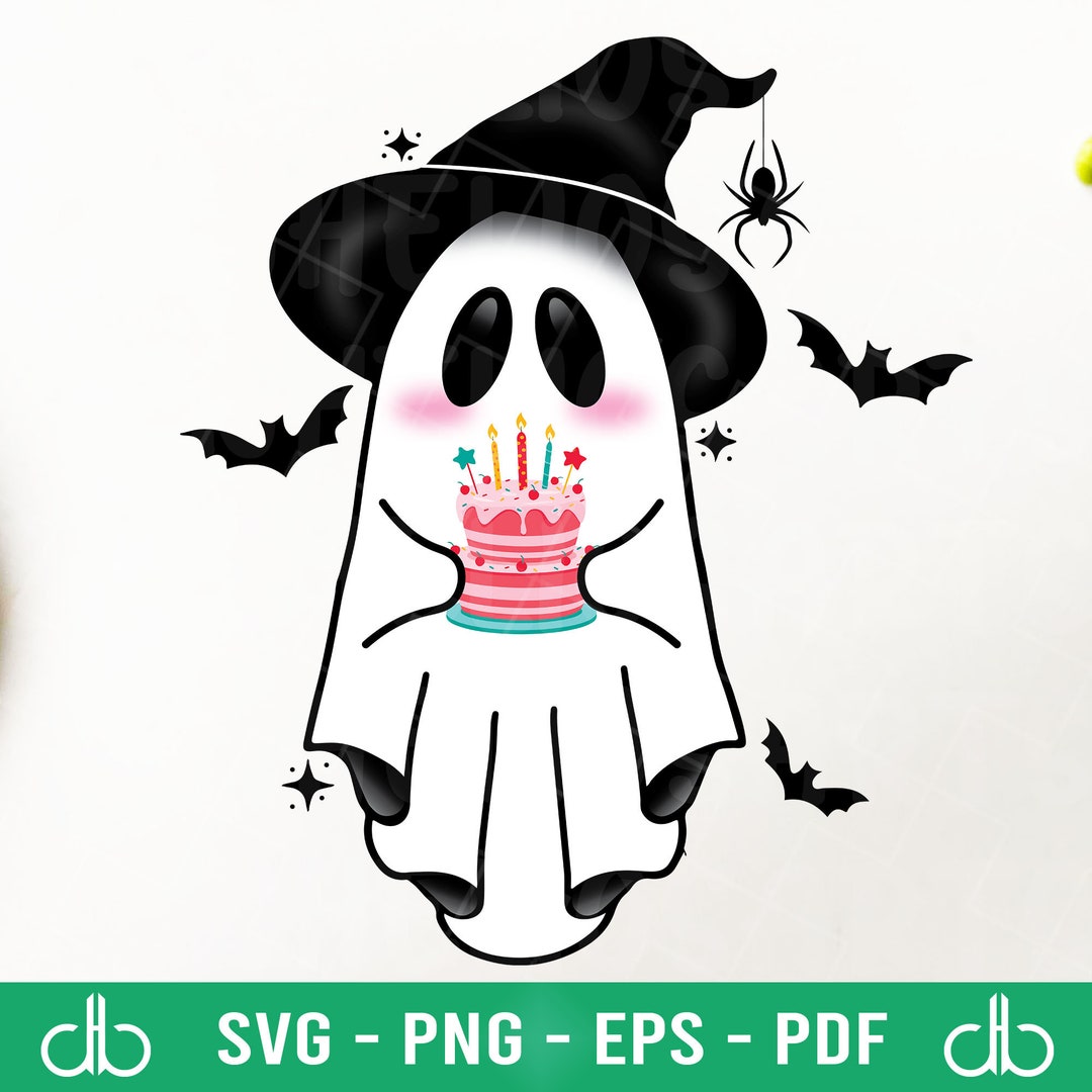 Ghost Birthday Cake SVG, Ghost Holding Birthday Cake SVG, Sweet Cute ...