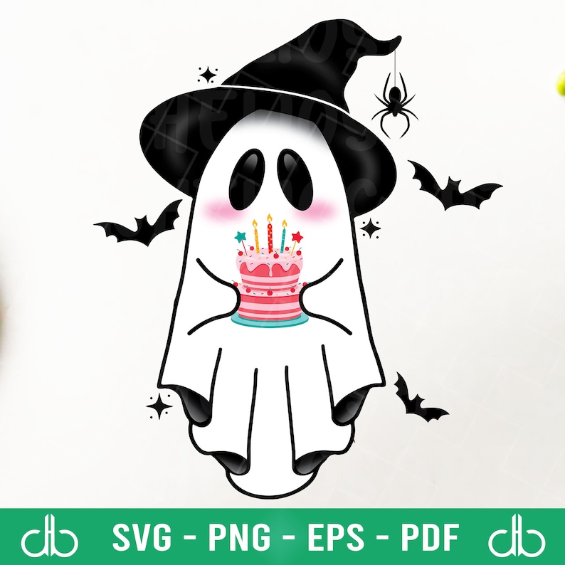 Ghost Birthday Cake SVG, Ghost Holding Birthday Cake SVG, Sweet Cute ...