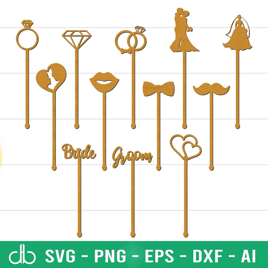 Wedding Stir Swizzle Sticks SVG, Wedding Stir Swizzle Stick SVG Bundle ...