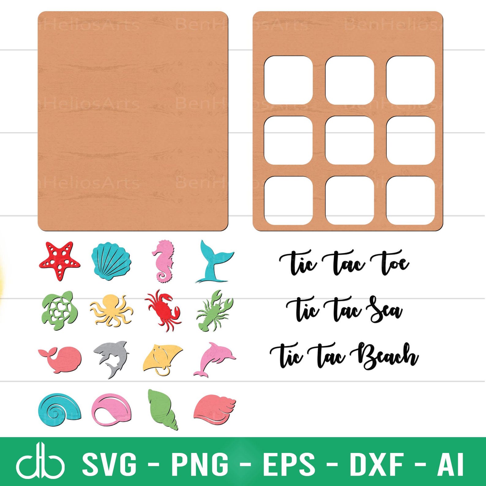 Summer Sea Animals Tic Tac Toe SVG, Tic-tac-sea SVG, Sea Animals Tic ...