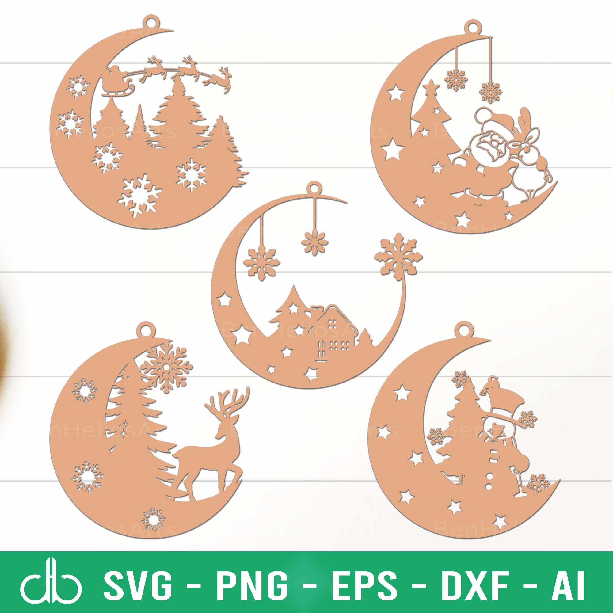 Moon Christmas Scene SVG Bundle, Christmas Moon SVG Bundle, Moons SVG ...