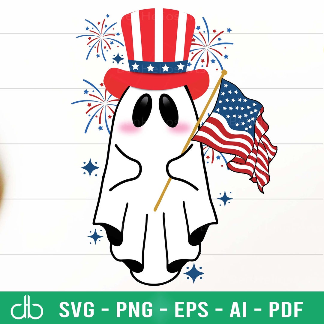 Happy 4th of July Ghost American Flag SVG, Ghost Holding American Flag ...