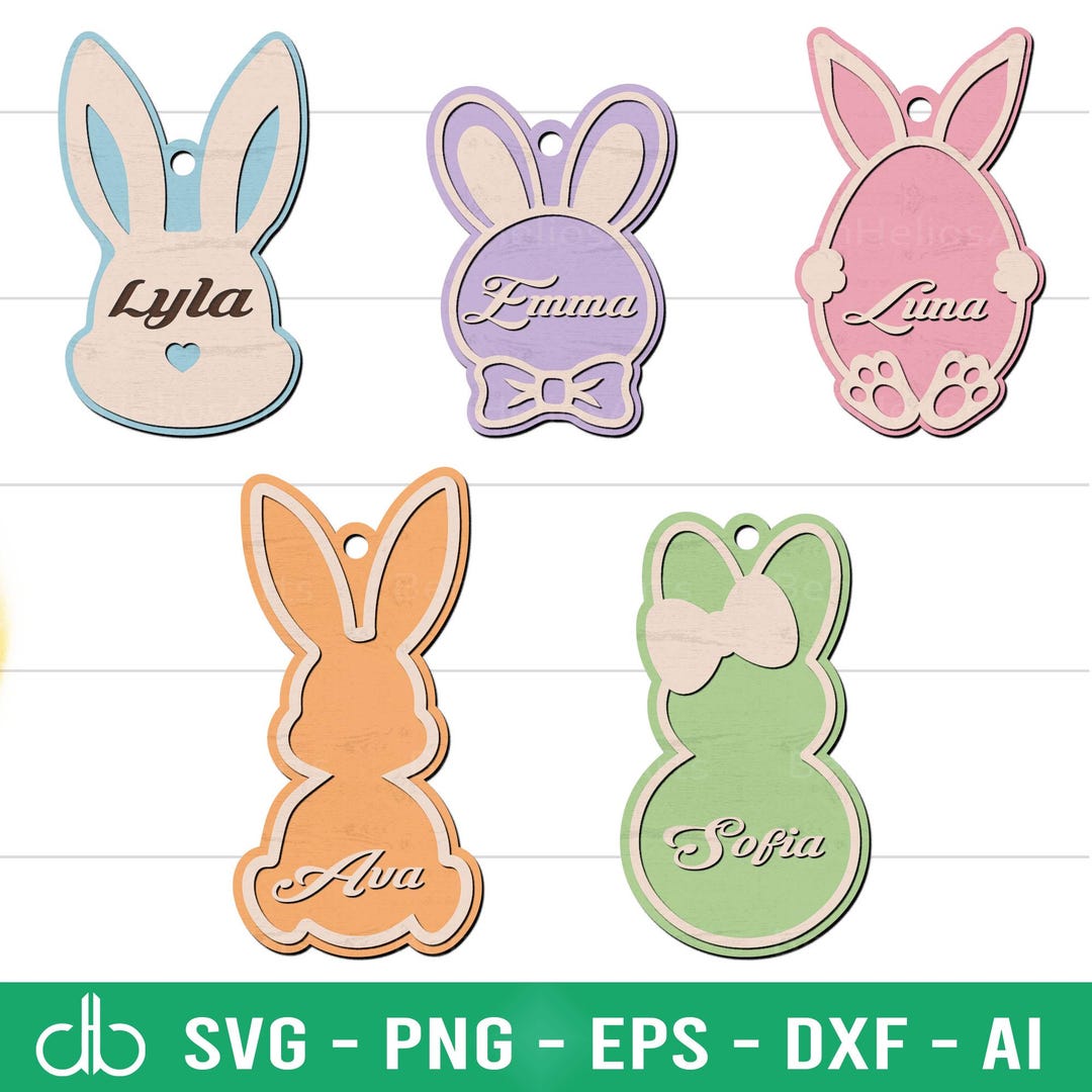 Cute Easter Bunny Basket Tag SVG Bundle, Easter Tags SVG, Bunnies Tags ...