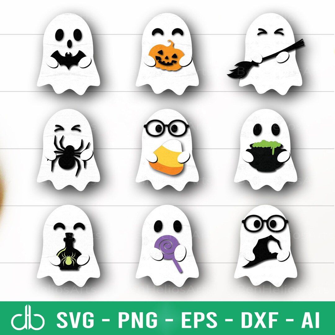 Halloween Cute Ghost SVG Bundle, Halloween Ghosts SVG, Hanging Ghosts ...