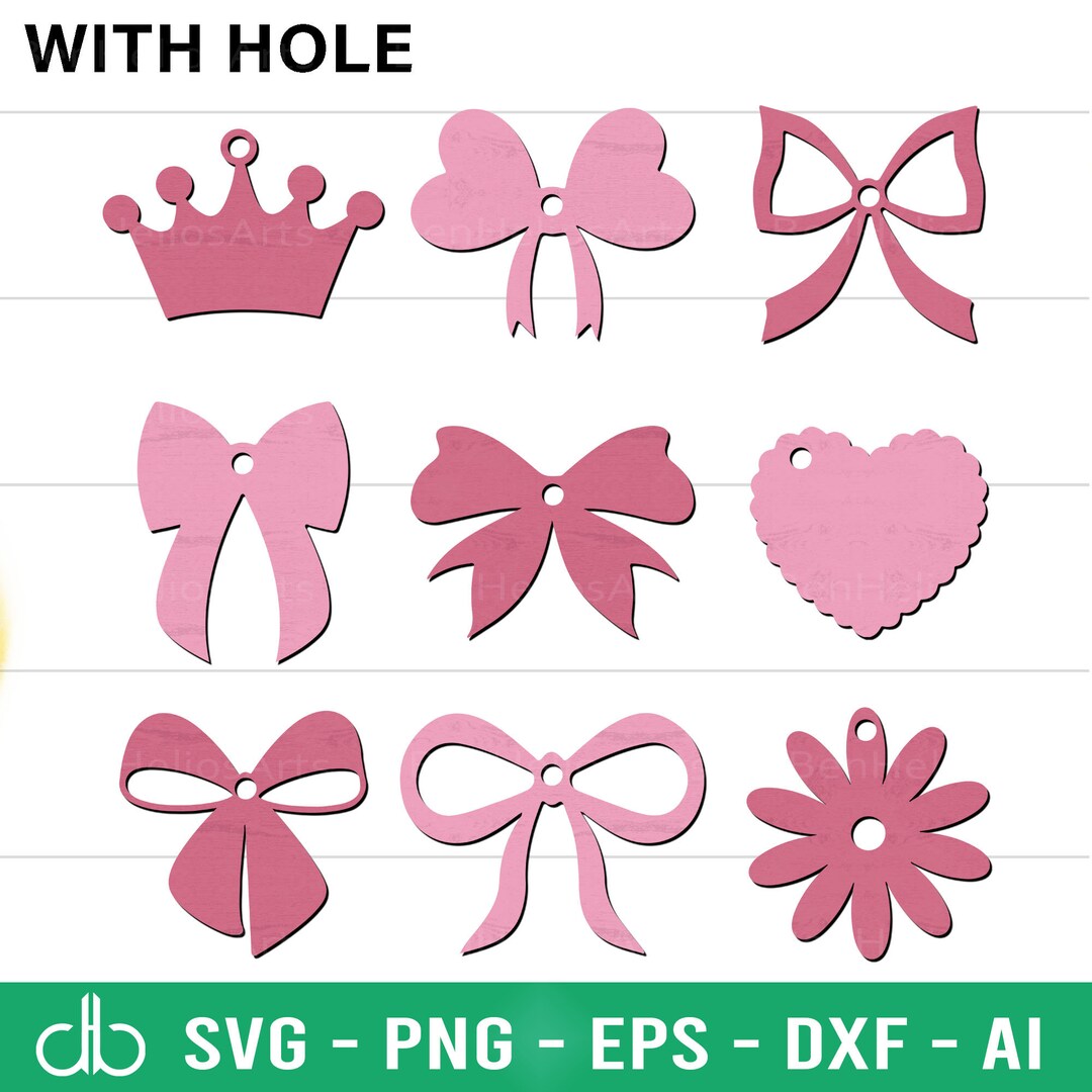 Coquette Bow SVG Bundle, Coquette Bow Tags SVG, Coquette Bow Name Tags ...