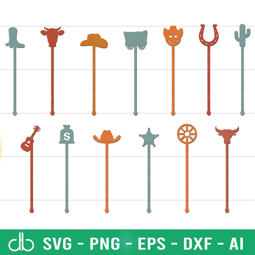 Western Stir Swizzle Sticks SVG, Cowboy Stir Swizzle Stick SVG Bundle ...