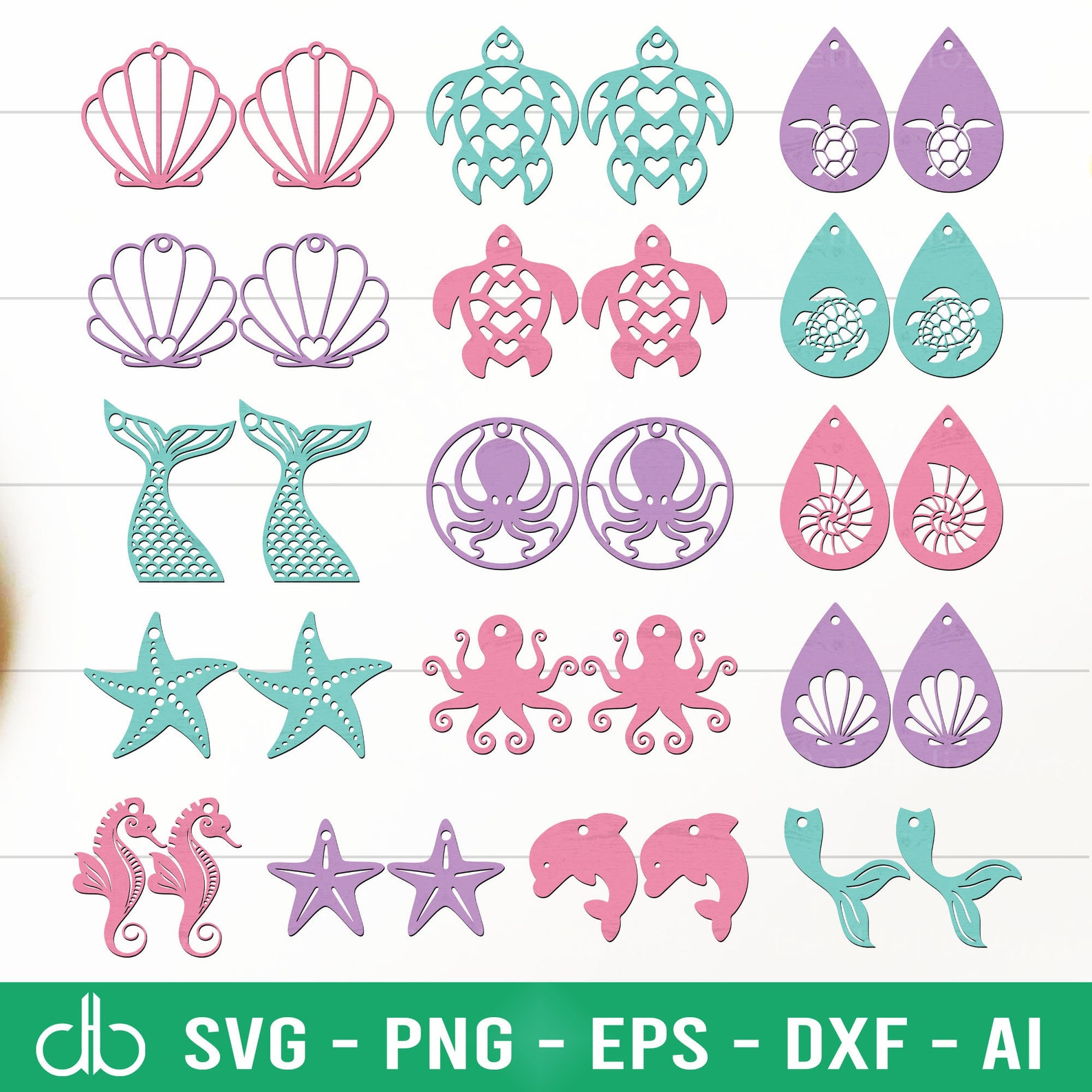 Sea Animal Earring SVG Bundle, Beach Earrings SVG, Summer Earrings SVG ...