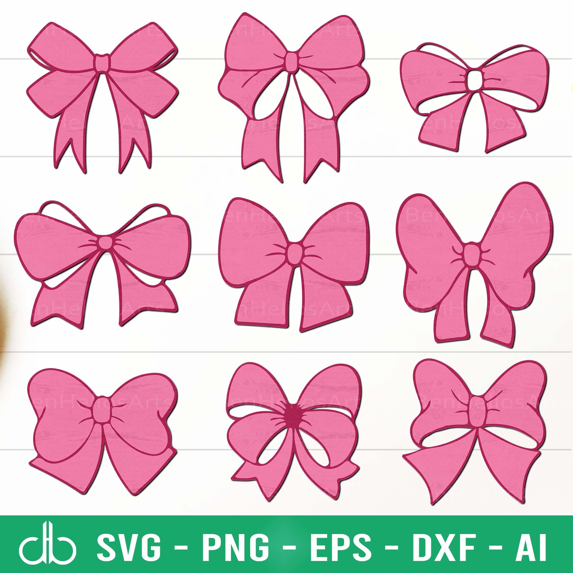 Bows SVG, Bow SVG Bundle, Coquette Bows SVG, Ribbon Bow Bundle, Pink ...