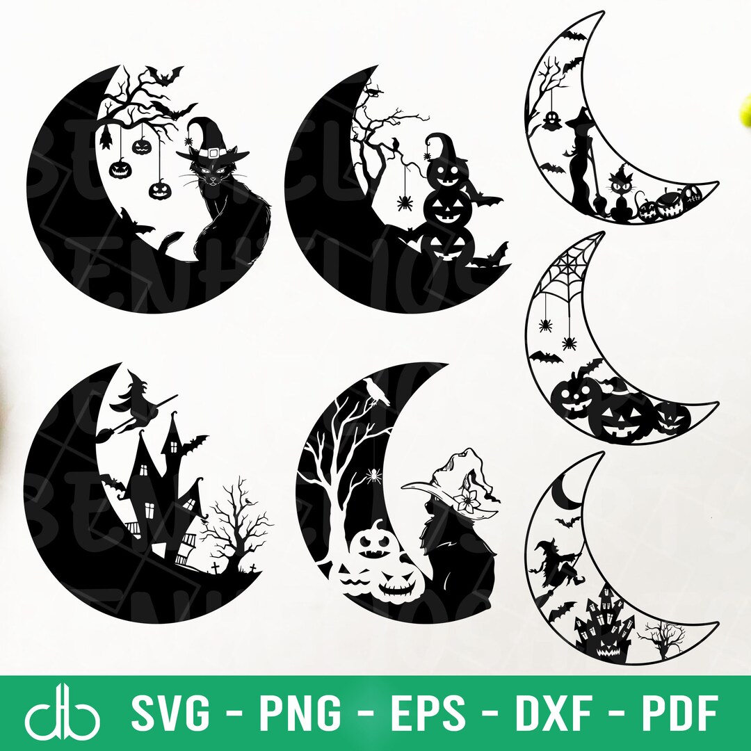Halloween Moon Bundle SVG Moon SVG Bundle Moon Scene SVG - Etsy