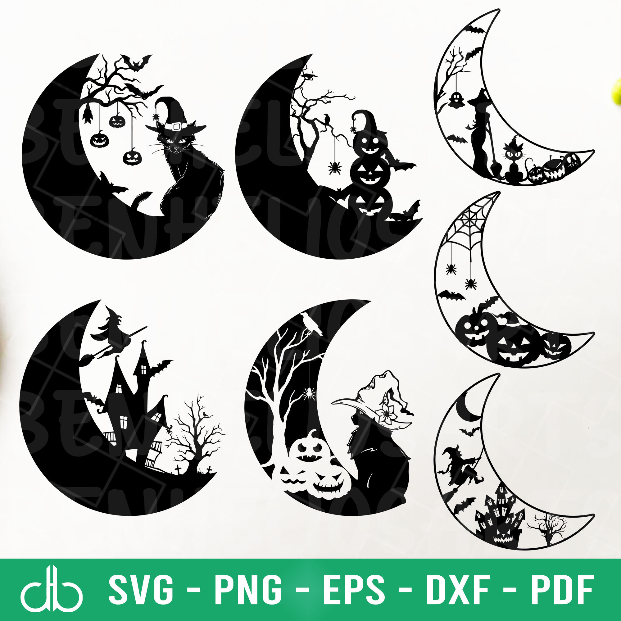 Halloween Moon Bundle SVG Moon SVG Bundle Moon Scene SVG - Etsy
