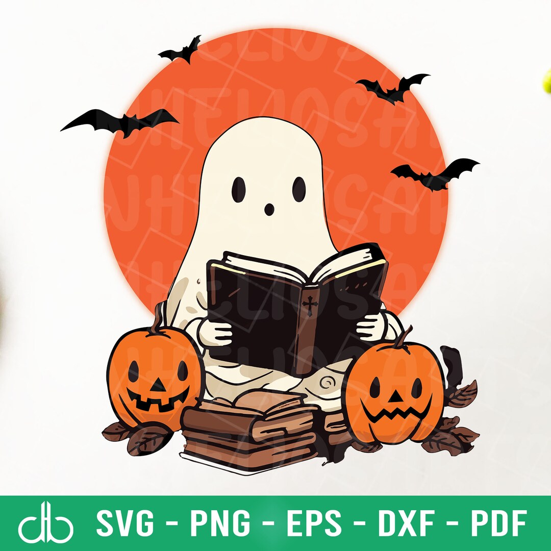 Halloween Ghost Book SVG Book Ghost SVG Ghost Holding Book - Etsy