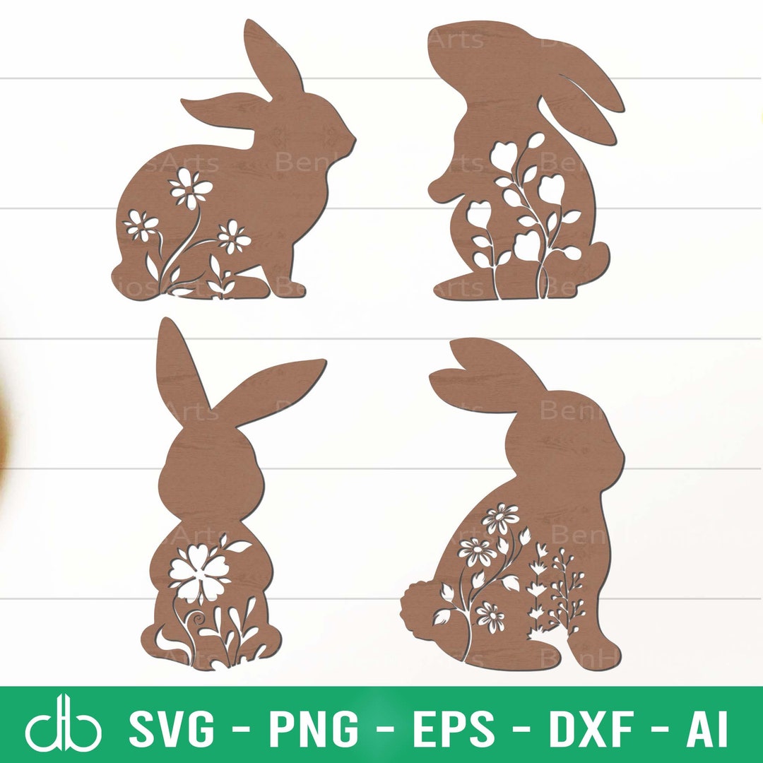 Floral Standing Bunnies SVG Bundle, Easter Decor SVG, Easter Rabbits ...