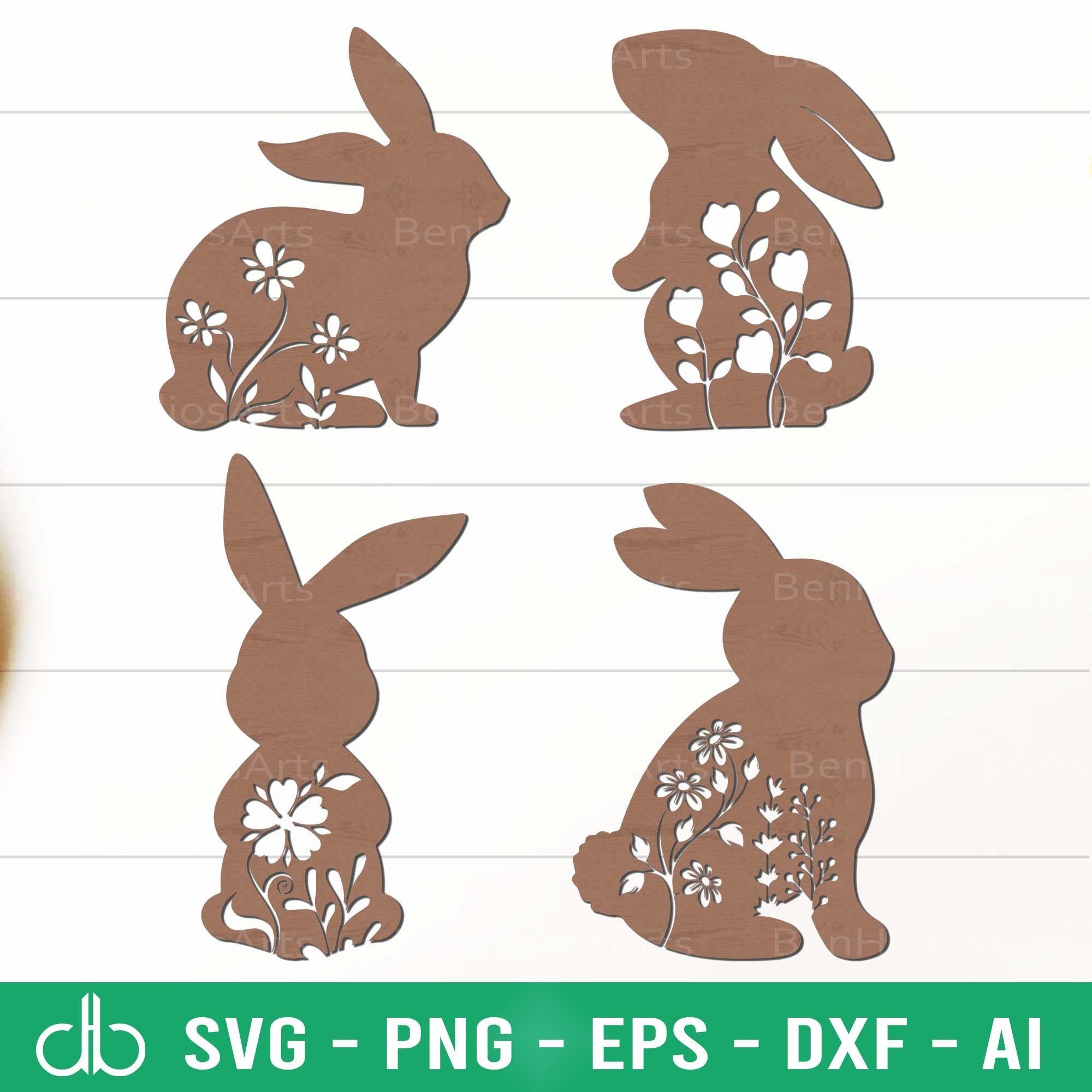 Floral Standing Bunnies SVG Bundle, Easter Decor SVG, Easter Rabbits ...