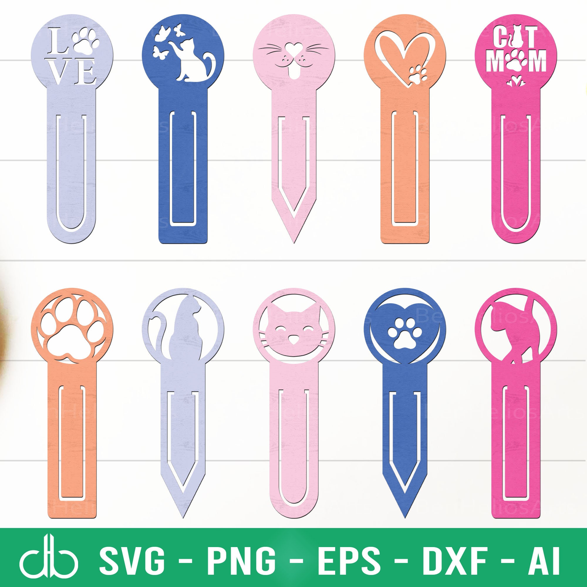 Cat Paperclips SVG Bundle, Cat Bookmarks SVG Bundle, Cat Clips SVG, Cat ...
