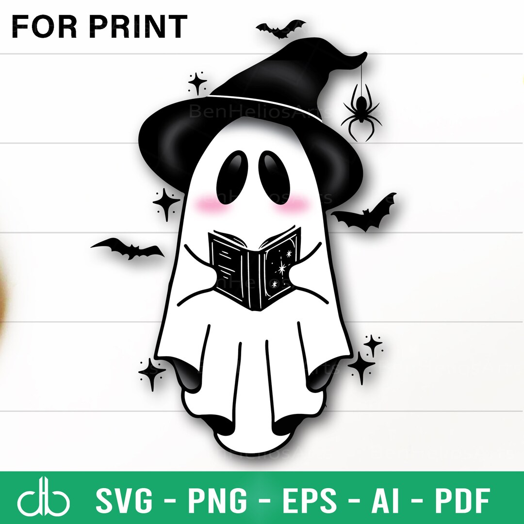 Ghost Book SVG, Ghost Reading Book SVG, Ghost Holding Book SVG ...