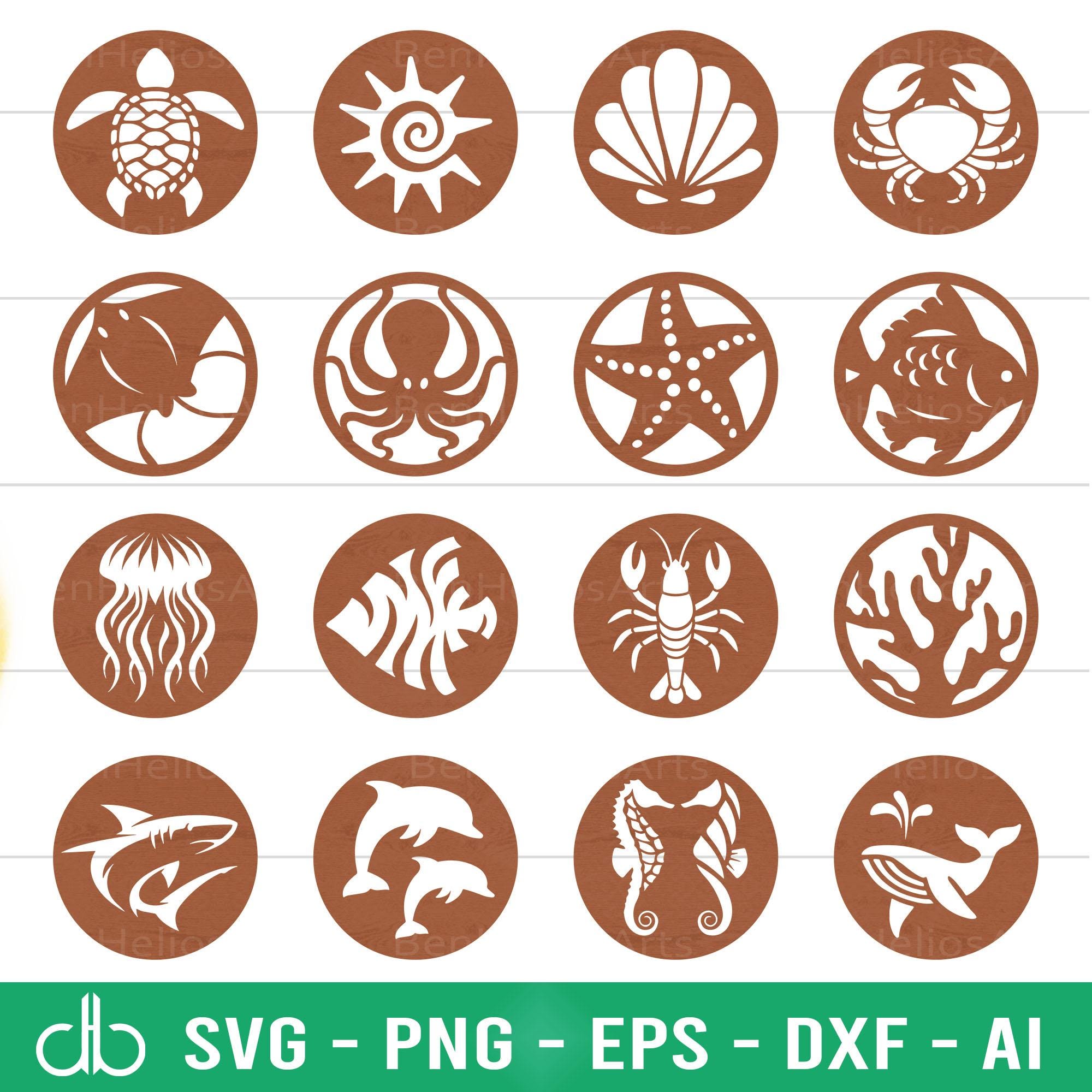Sea Animals Coaster SVG Bundle, Summer Coasters SVG, Round Coaster ...