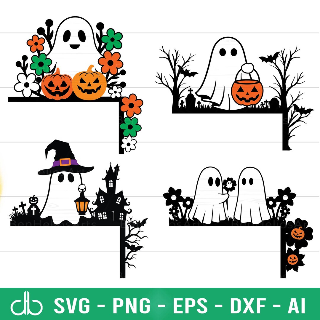Cute Ghost Door Corner SVG, Halloween Door Corner SVG, Door Corner SVG ...