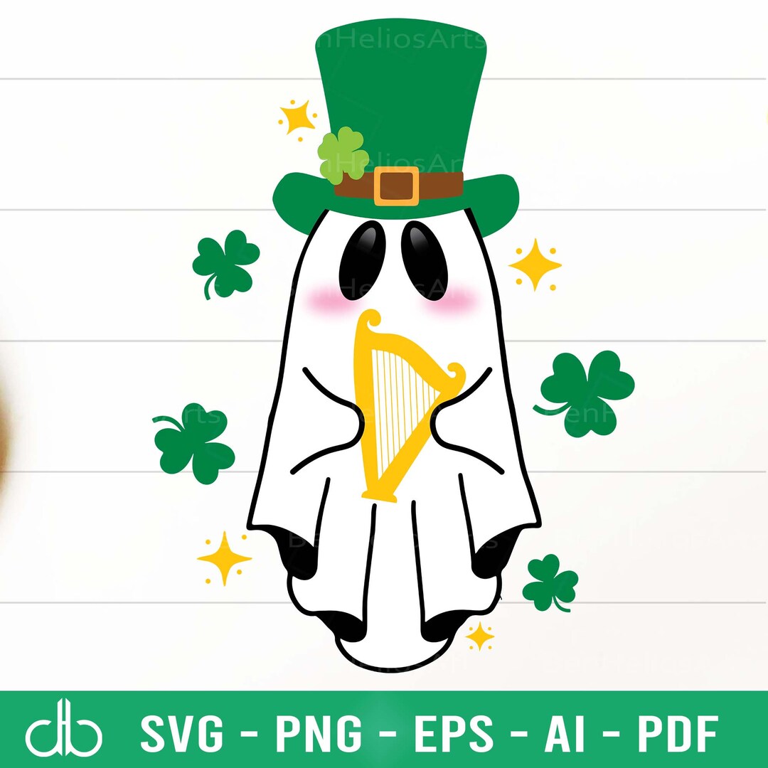 Ghost Harp SVG, Ghost Holding Harp SVG, Irish Ghost Patrick's Day SVG ...