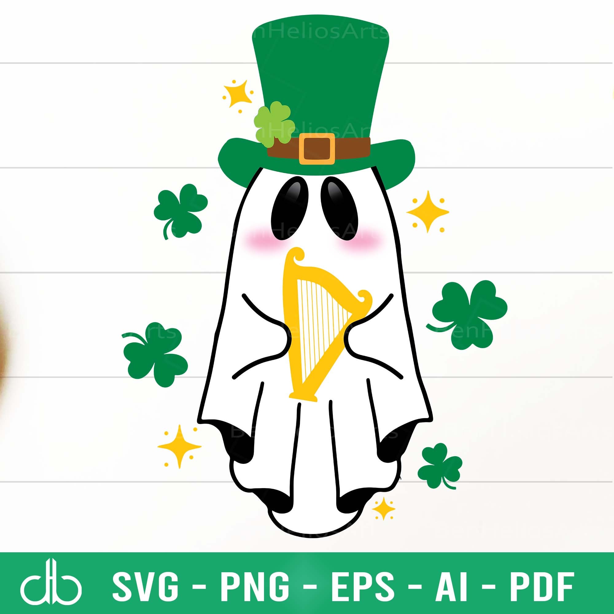 Ghost Harp SVG, Ghost Holding Harp SVG, Irish Ghost Patrick's Day SVG ...