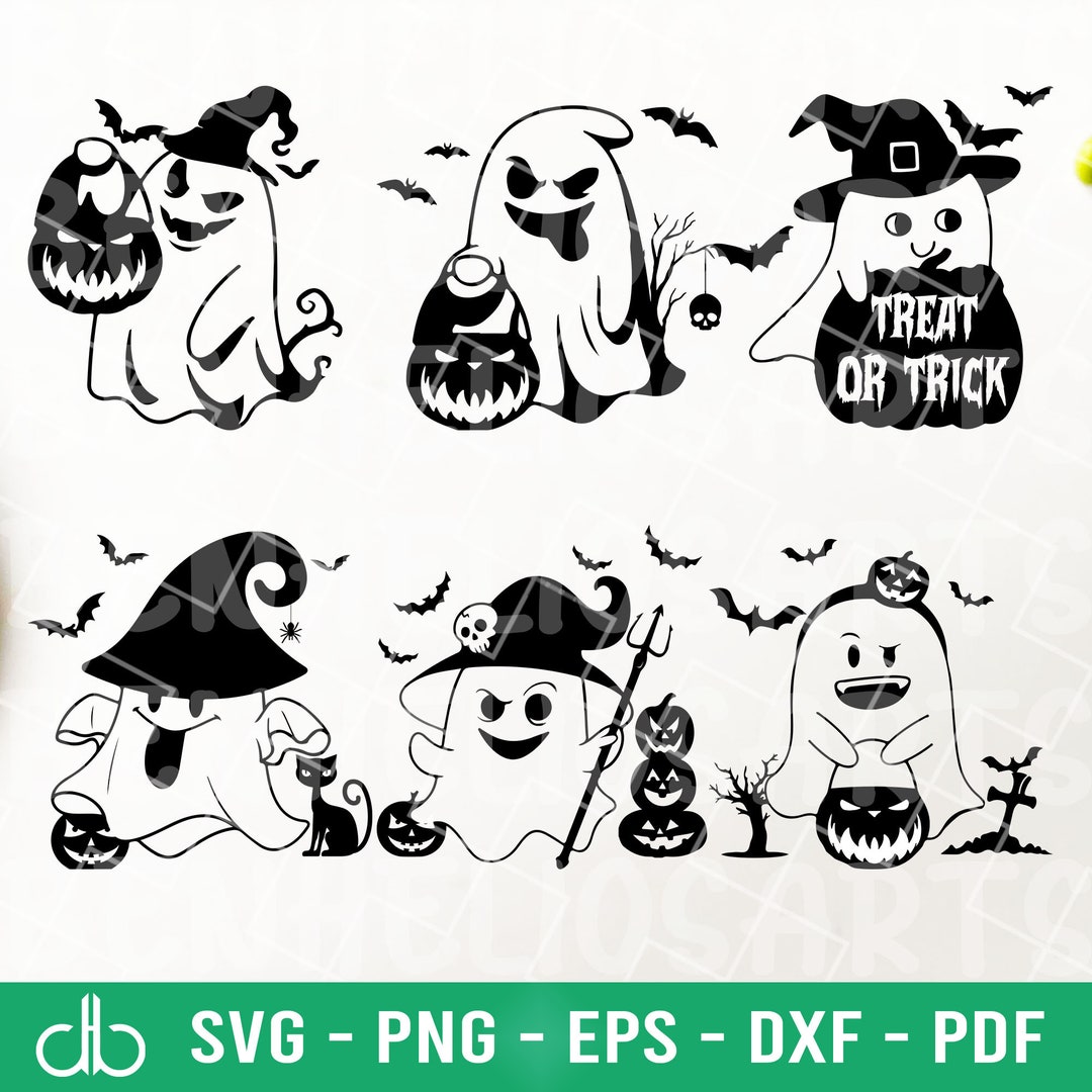 Cute Ghost SVG, Happy Ghost SVG, Ghost Bundle SVG, Ghost Trick or Treat ...