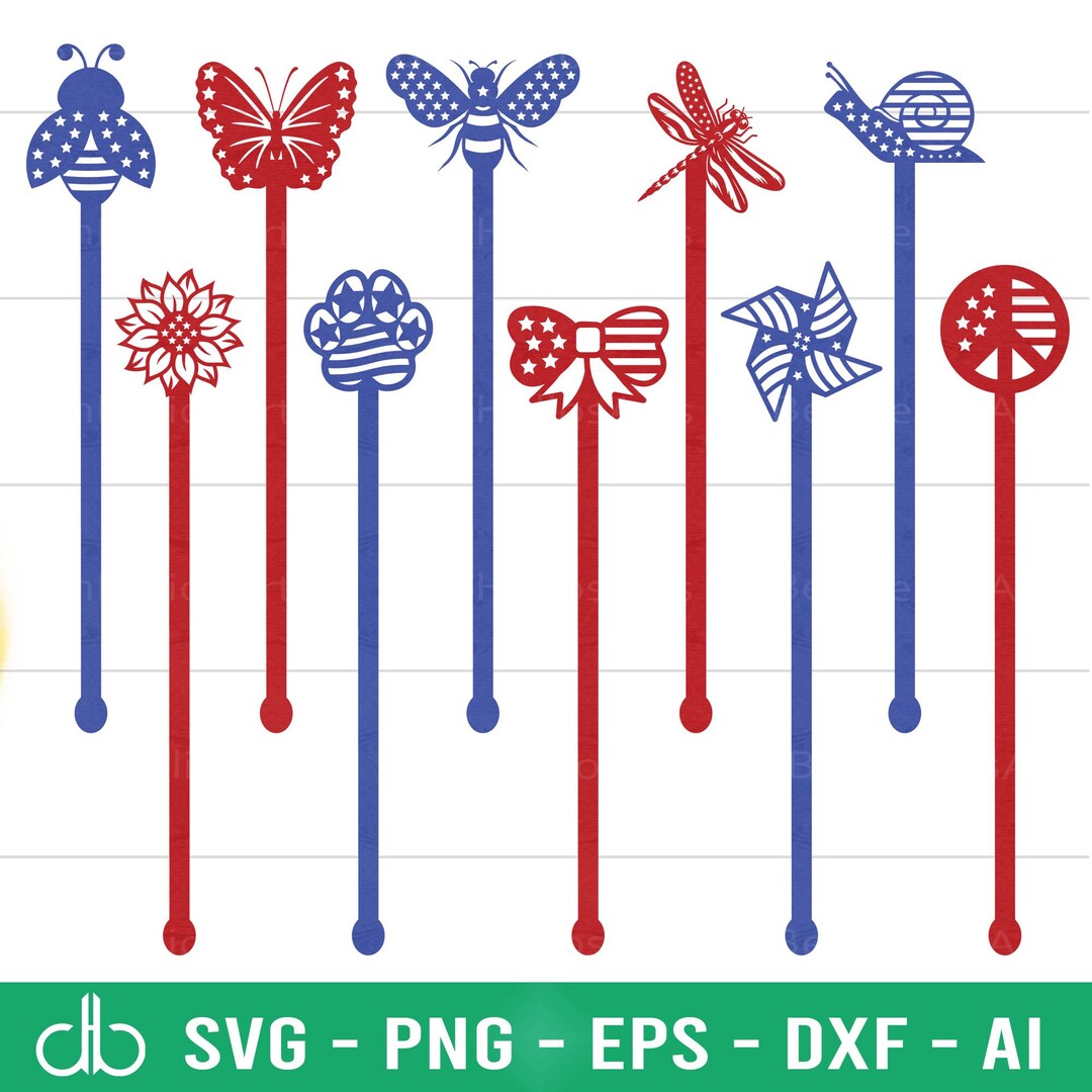 Patriotic Stir Swizzle Sticks SVG, Happy 4th of July Stir Swizzle Stick ...
