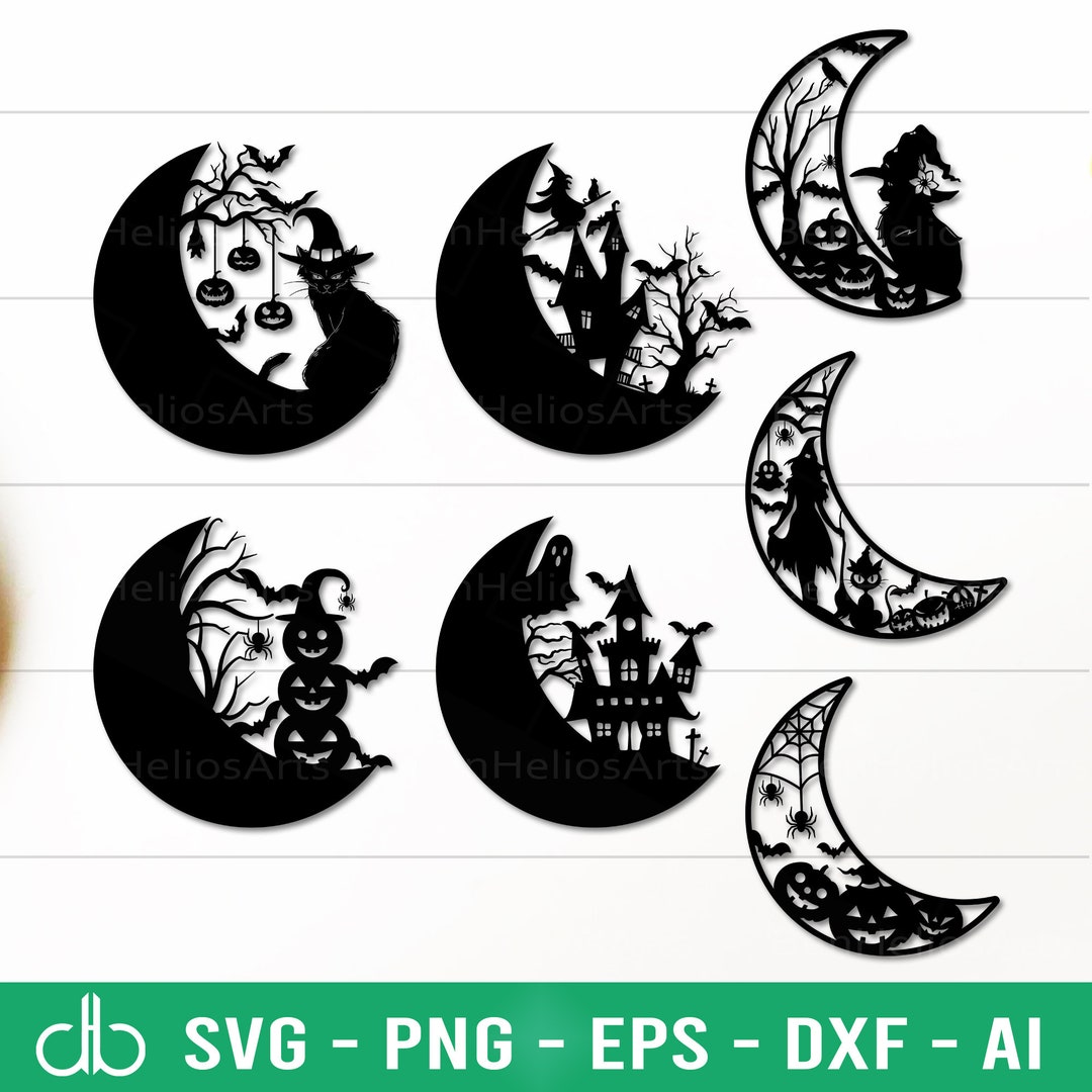 Halloween Moon Bundle SVG, Moon SVG Bundle, Moon Scene SVG, Haunted ...