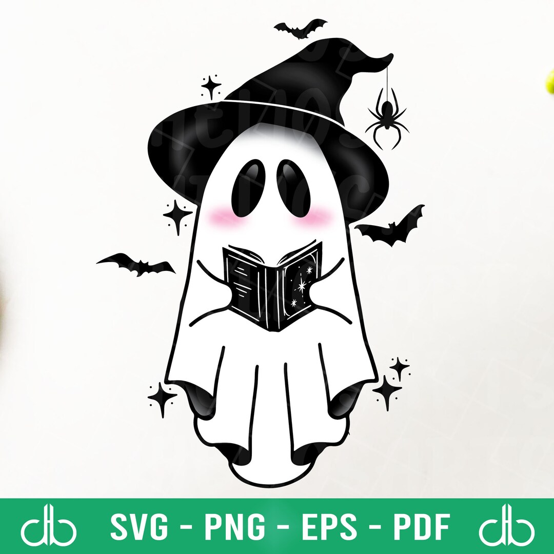 Ghost Book SVG, Ghost Reading Book SVG, Ghost Holding Book SVG ...