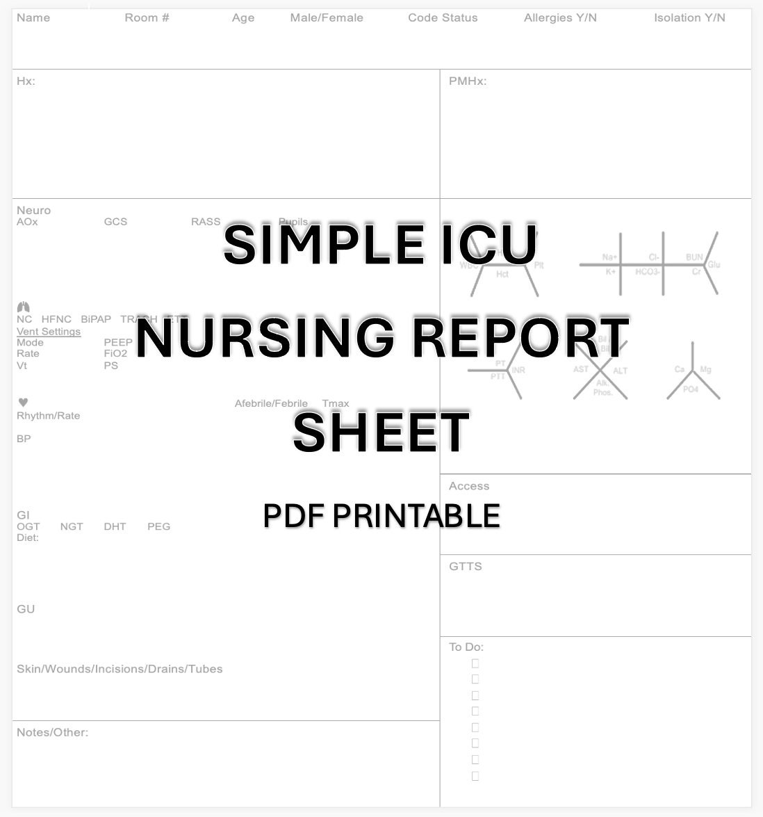 Simple ICU Nursing Report Sheet - Etsy