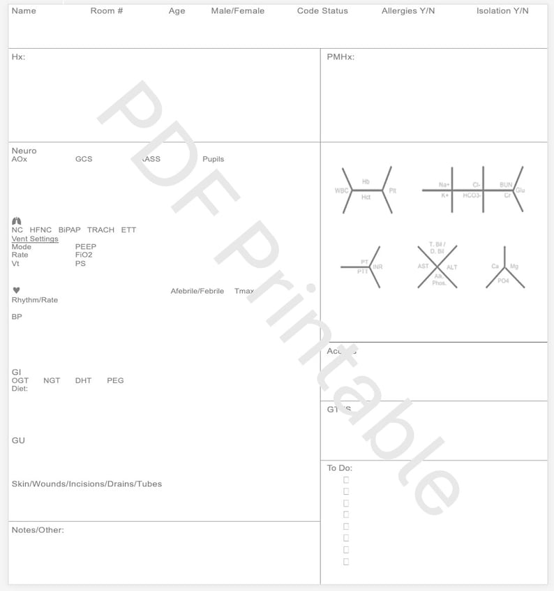 Simple ICU Nursing Report Sheet - Etsy