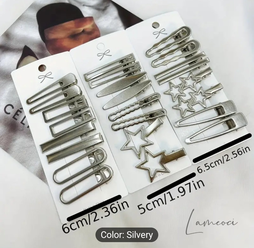 24pcs Silvery Alloy Duckbill Clips Set Women's Simple Headwear Hairpins ...