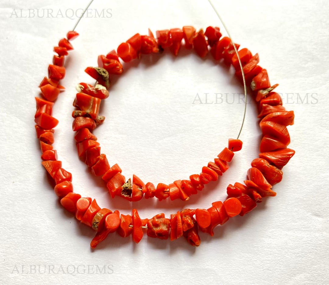 10 Inches Italian Red Coral Uncut Chips Beads, Natural Gemstone ...