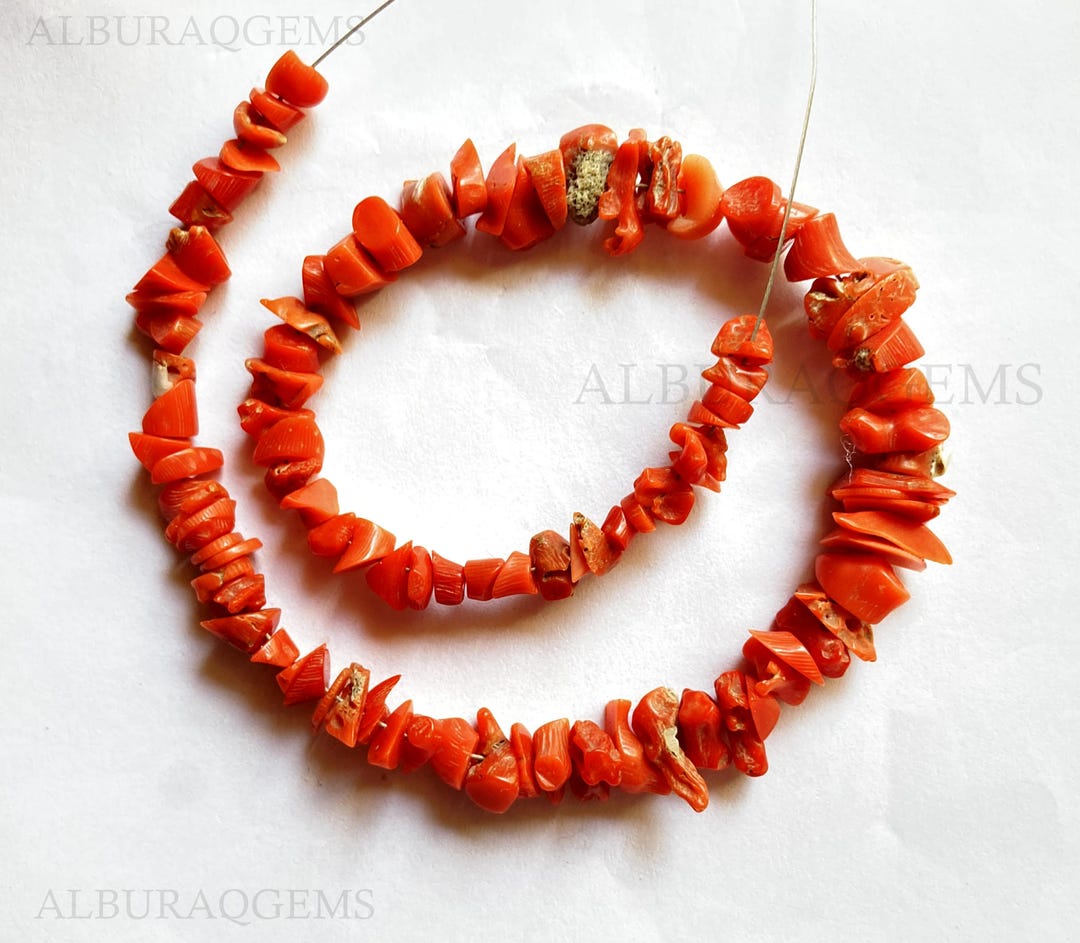 10 Inches Italian Red Coral Uncut Chips Beads, Natural Gemstone ...