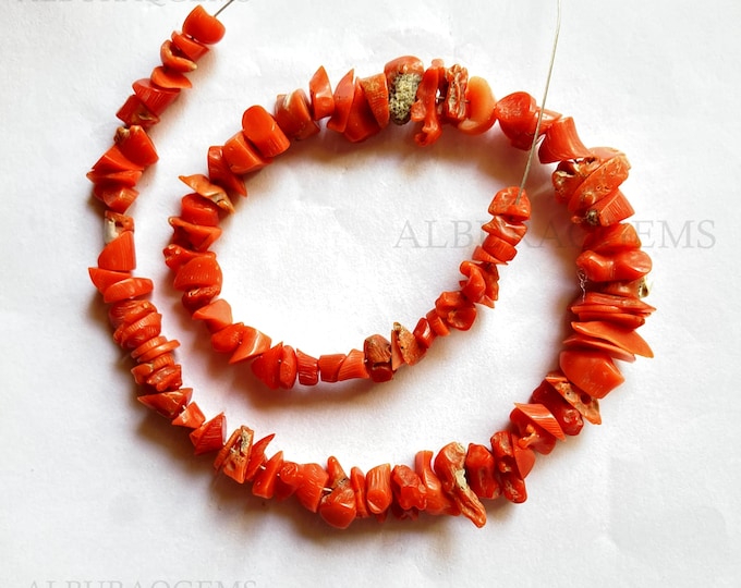 10 Inches Italian Red Coral Uncut Chips Beads, Natural Gemstone ...