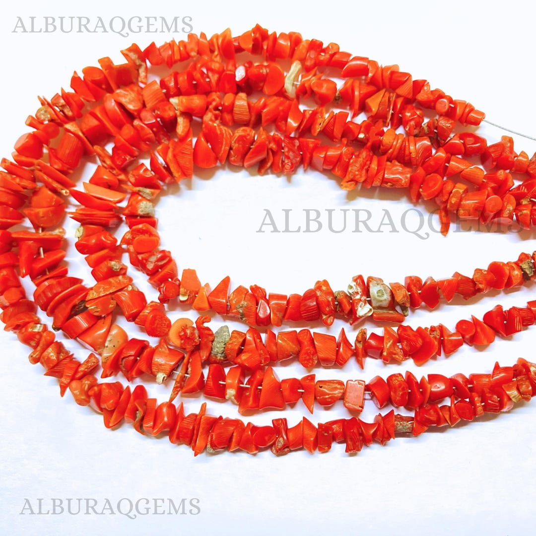 10 Inches Italian Red Coral Uncut Chips Beads, Natural Gemstone ...