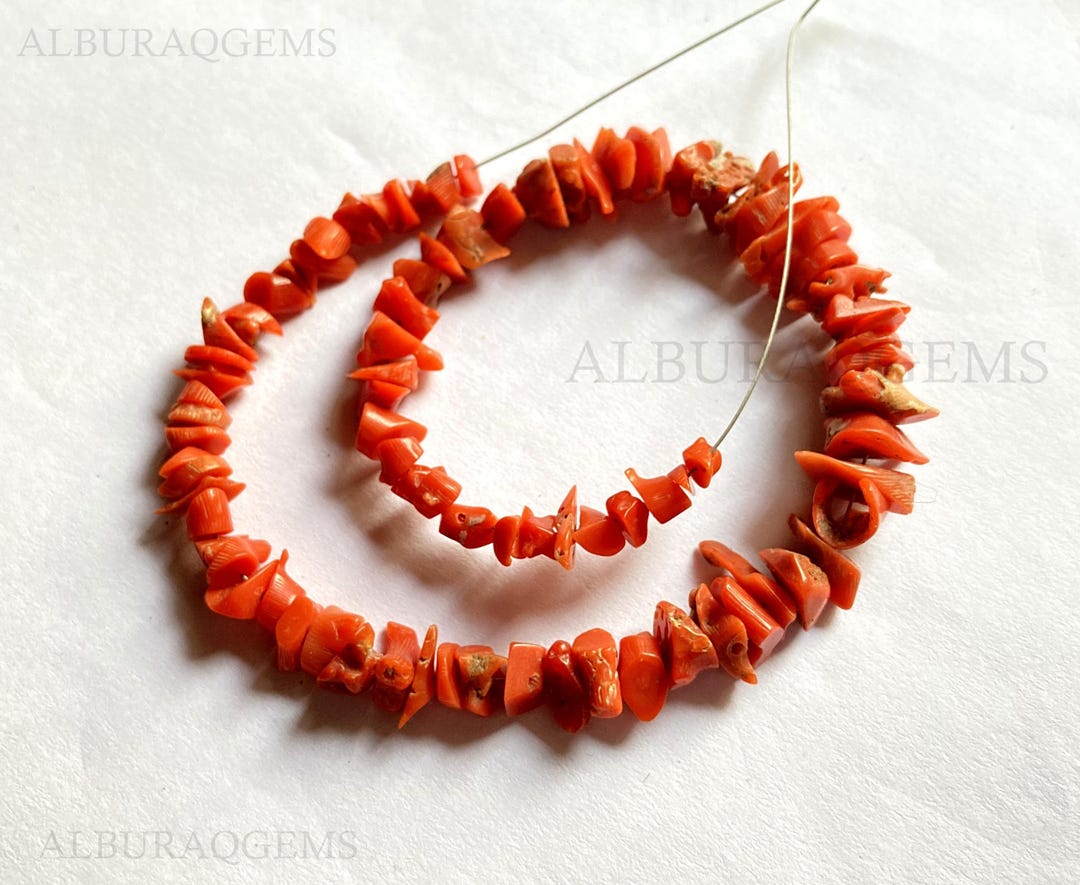 10 Inches Italian Red Coral Uncut Chips Beads, Natural Gemstone ...