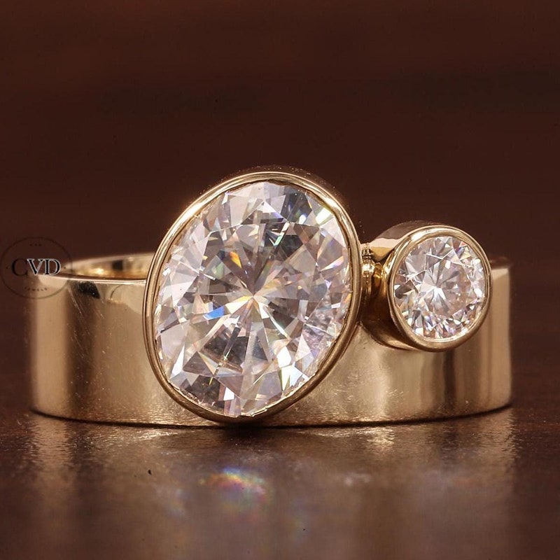 Wide Band Solitaire Ring - Etsy