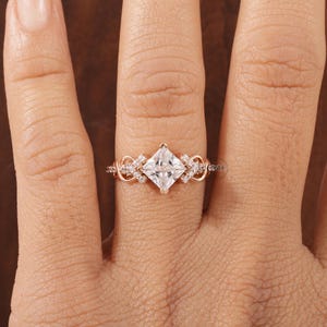 Princess Cut Moissanite Engagement Ring Unique Rose Gold Engagement ...