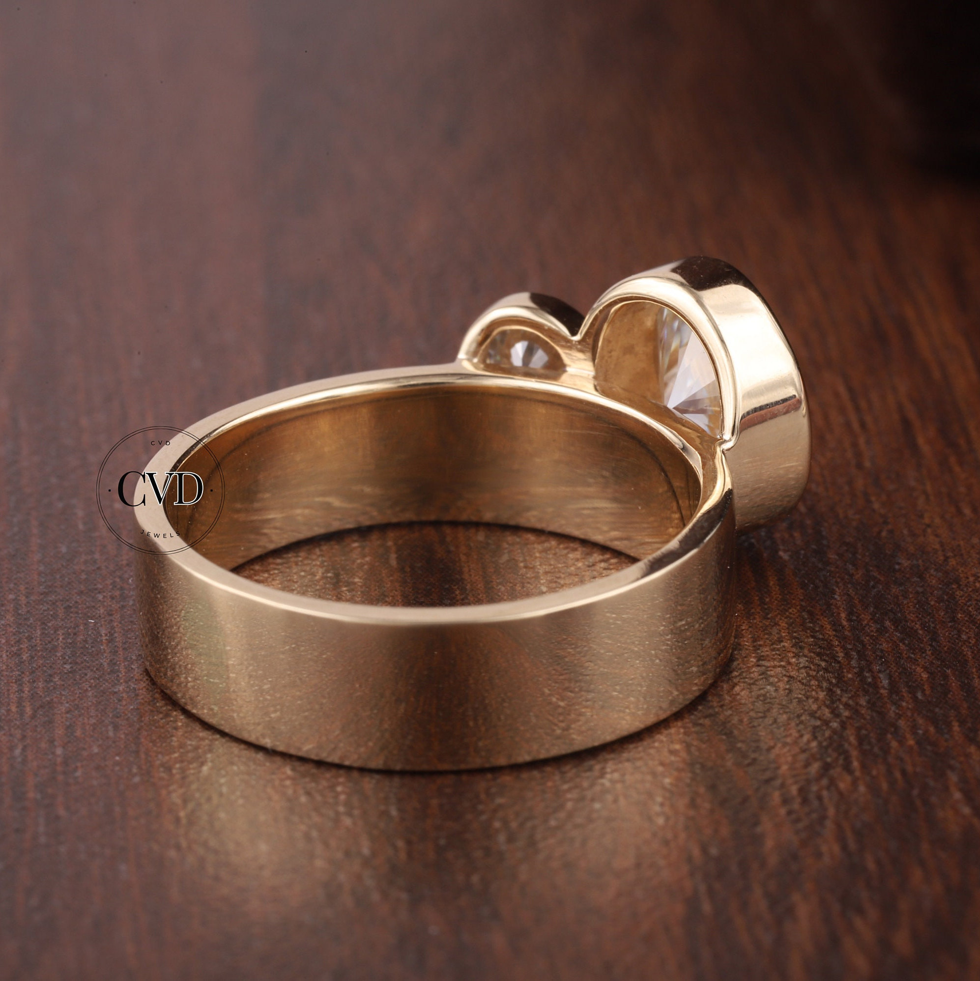 Lab Grown Diamond Wide Band Oval and Round Cut Engagement Ring for ...