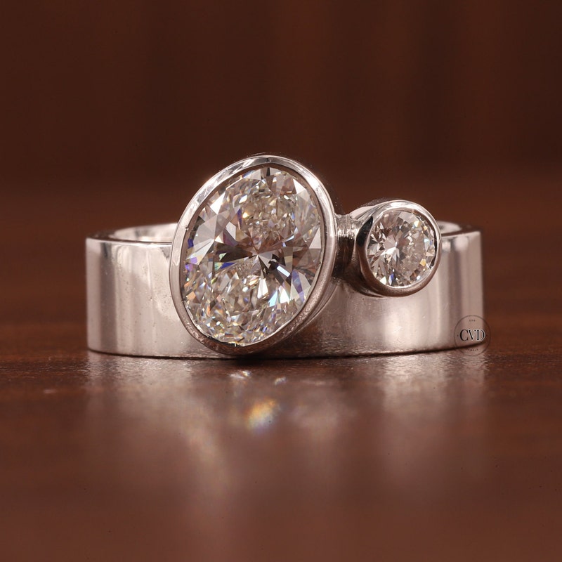 Wide Band Solitaire Ring - Etsy