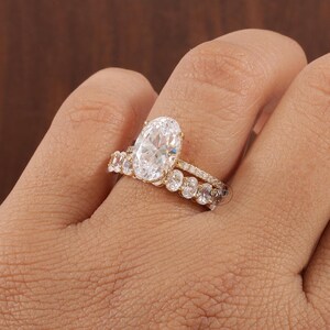 3 CT Oval Cut Moissanite Engagement Ring 14K Gold Moissanite Bridal Ring Set for Her Wedding Set ...