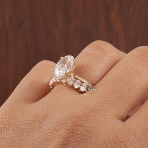 3 CT Oval Cut Moissanite Engagement Ring 14K Gold Moissanite Bridal Ring Set for Her Wedding Set ...