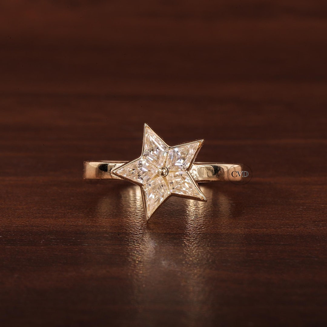 Kite Cut Lab Grown Diamond Star Shape Ring, 14K Solid Gold Kite Diamond ...