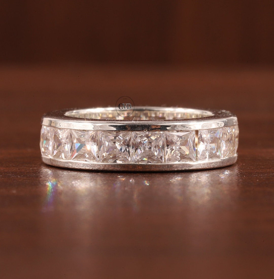 Channel Set Princess Cut Moissanite Wedding Band, Full Eternity Band ...