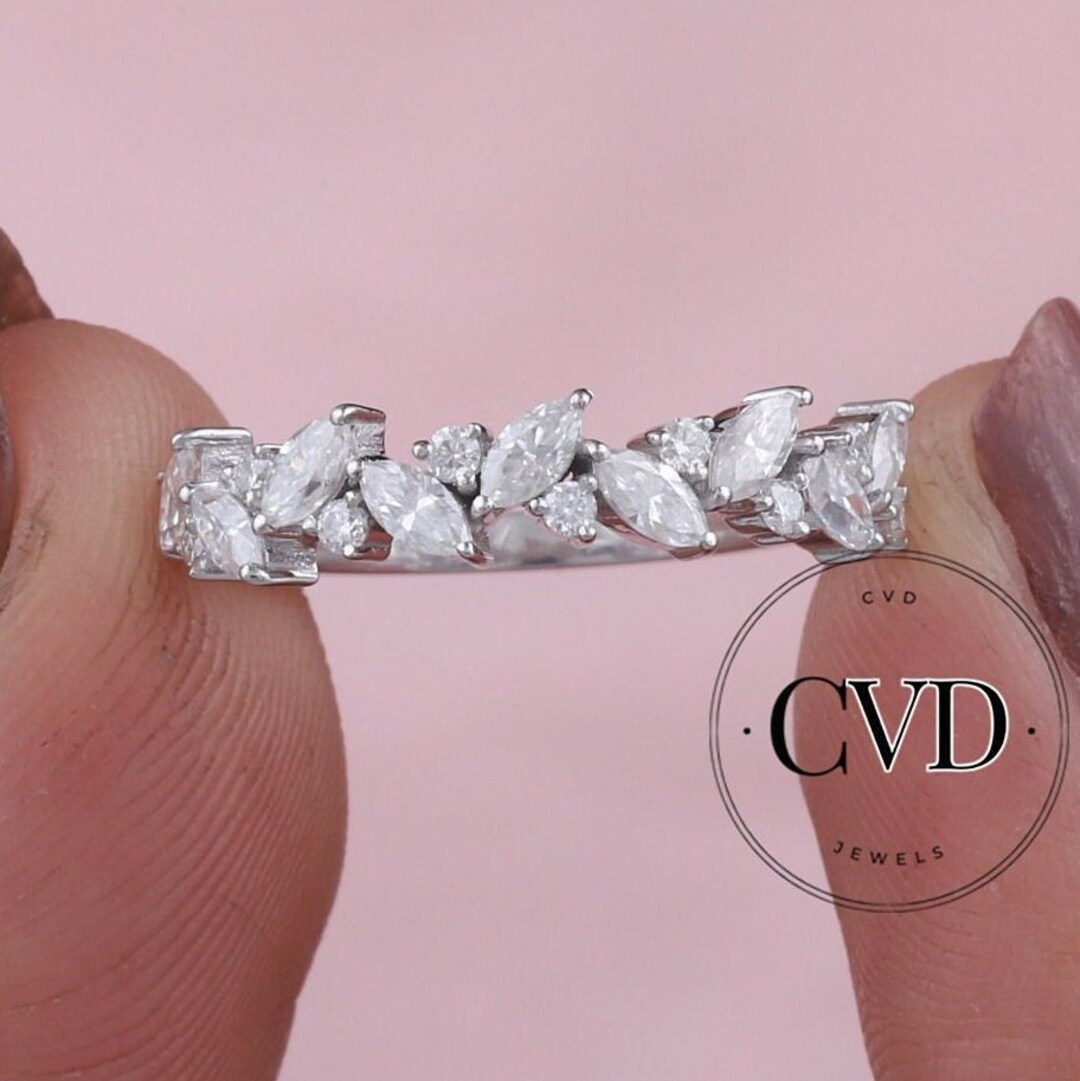 Cluster Set Muse Wedding Band, Colorless Marquise With Round Brilliant ...