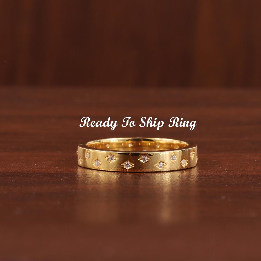 Wide Scatter Band Ring Flush Set Round CZ Band Full Eternity Wedding ...