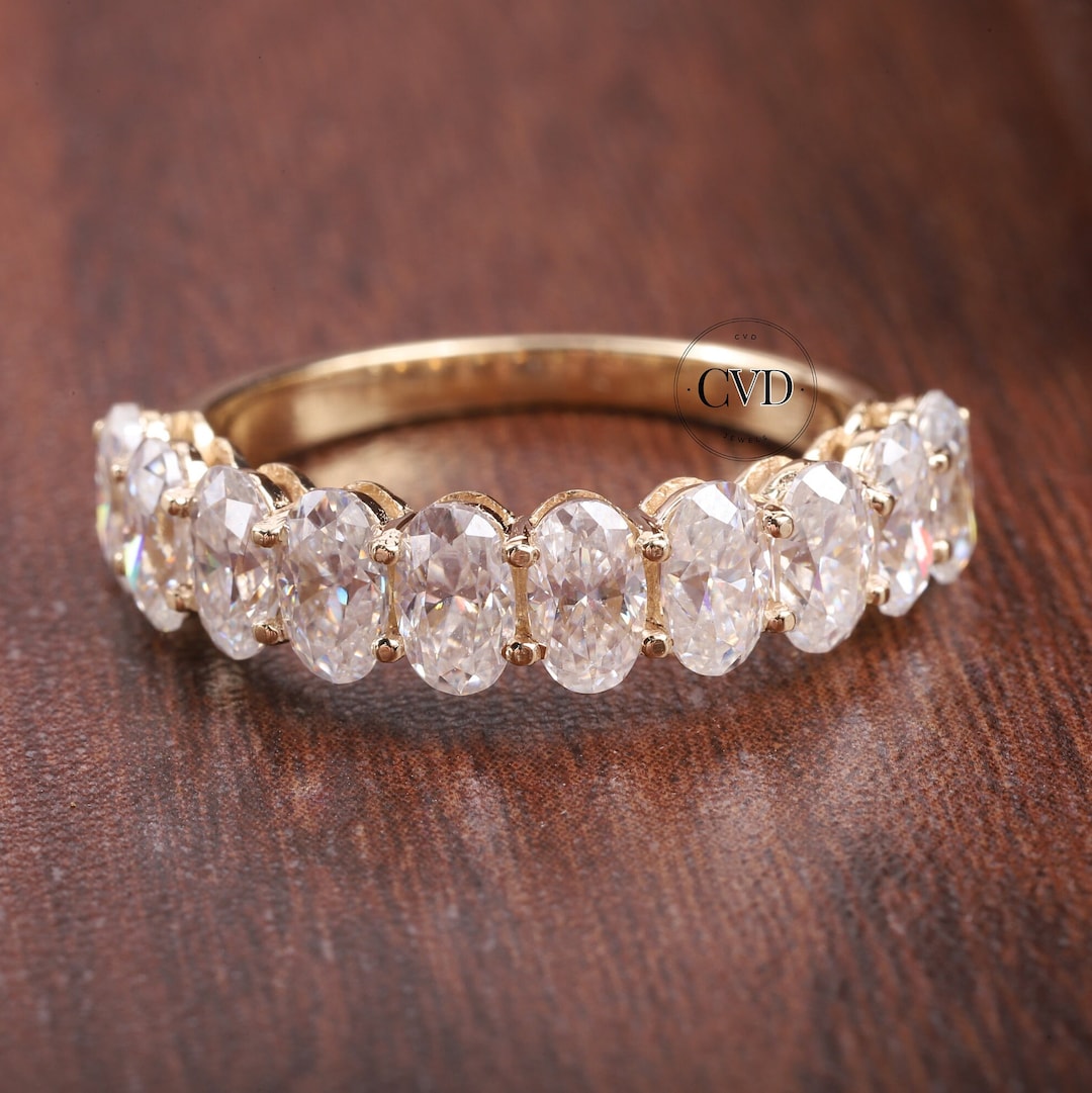 Oval Lab Grown Diamond Anniversary Band, CVD Diamond Wedding Half ...