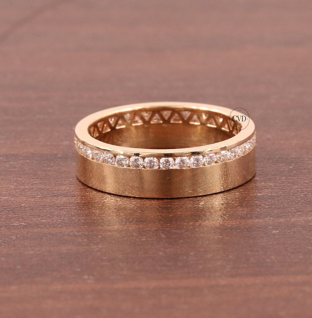 Wide Wedding Band, Lab Grown Diamond Band ,unisex Wedding Band, Unique ...