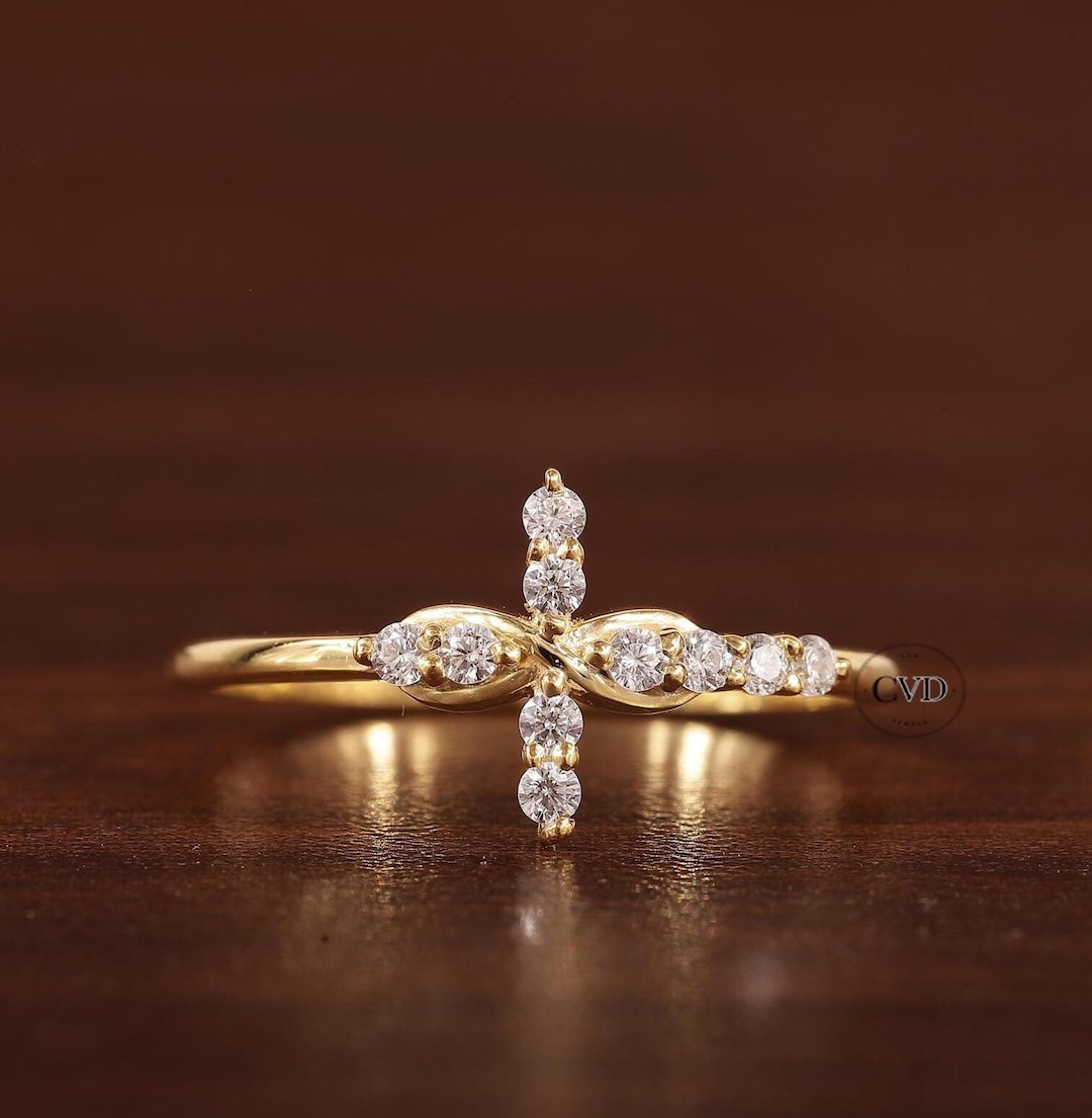 Solid Gold Ring,gold Diamond Cross Minimalist Rings Gift for Her ...