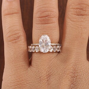 3 CT Oval Cut Moissanite Engagement Ring 14K Gold Moissanite Bridal Ring Set for Her Wedding Set ...