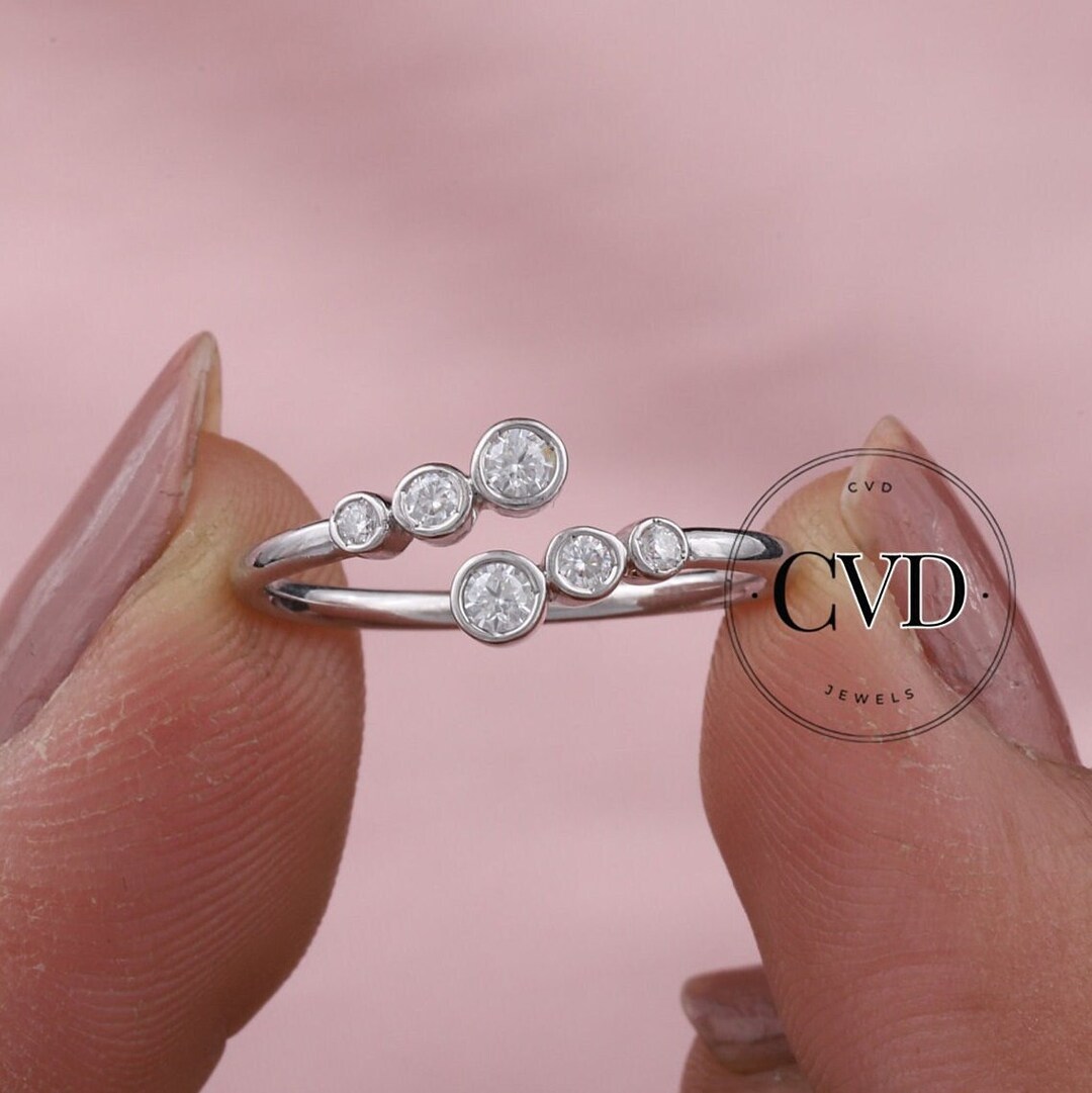 Minimalist Moissanite Bypass Ring,tiny Bezel Moissanite Ring,round ...